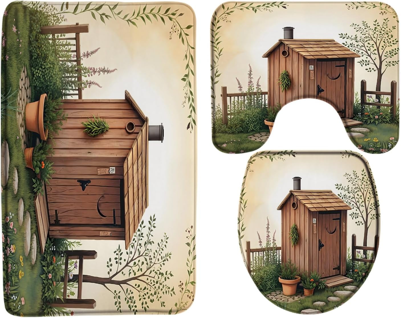 Outhouse Bathroom Rug Set 3 Piece, Vintage Primitive Country Backhouse ...