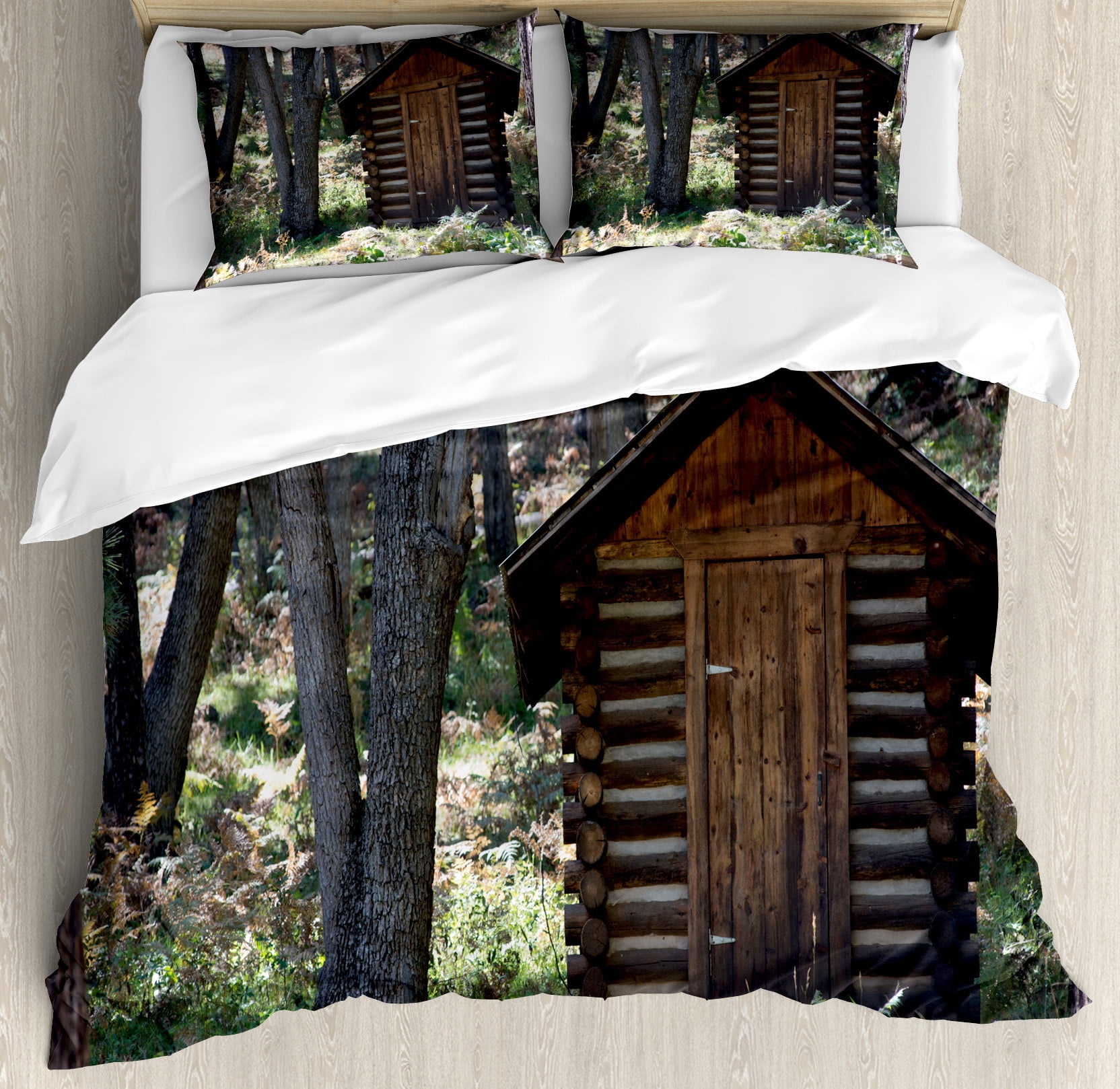 Outhouse Duvet Cover Set, Wooden Prehistoric Life Barn Shed in Spring ...