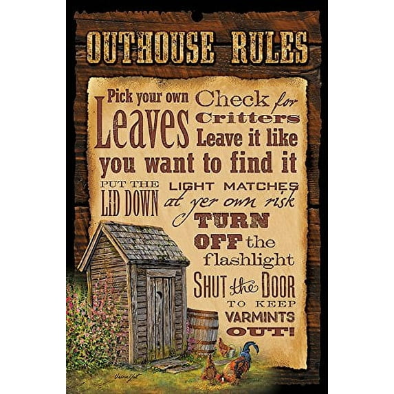 Valeria Yost Home Decor: Outhouse Rules 8" x 12" Black-Finished Wood ...