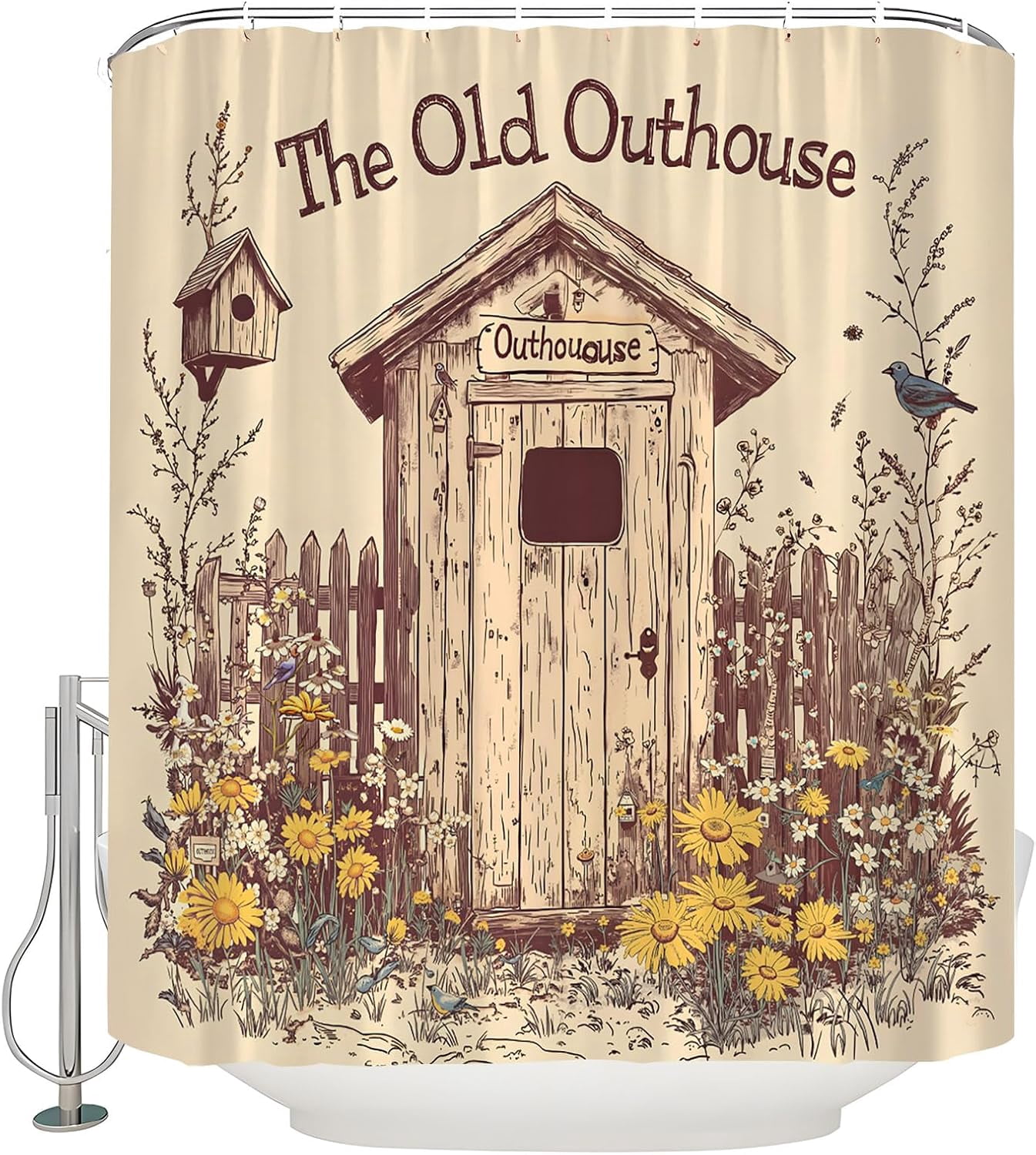 Outhouse Shower Curtain Old House Backhouse Spring Garden Floral Flower ...