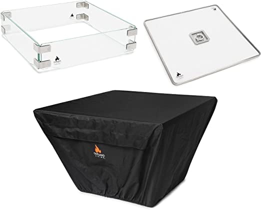 Outland Fire Table 3 Piece Square Accessory Set of Tempered Glass Lid ...