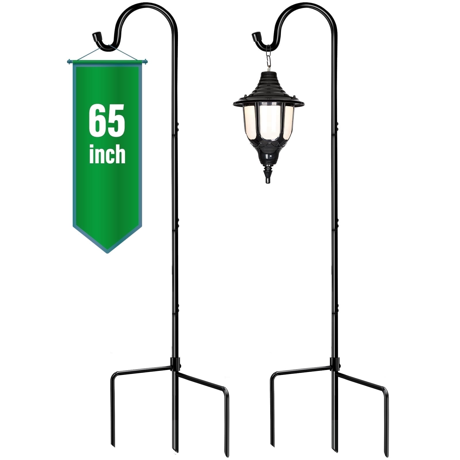 Outlandpro 65'' Bird Feeder Pole Shepherd’s Hooks 2 Pack Black ...