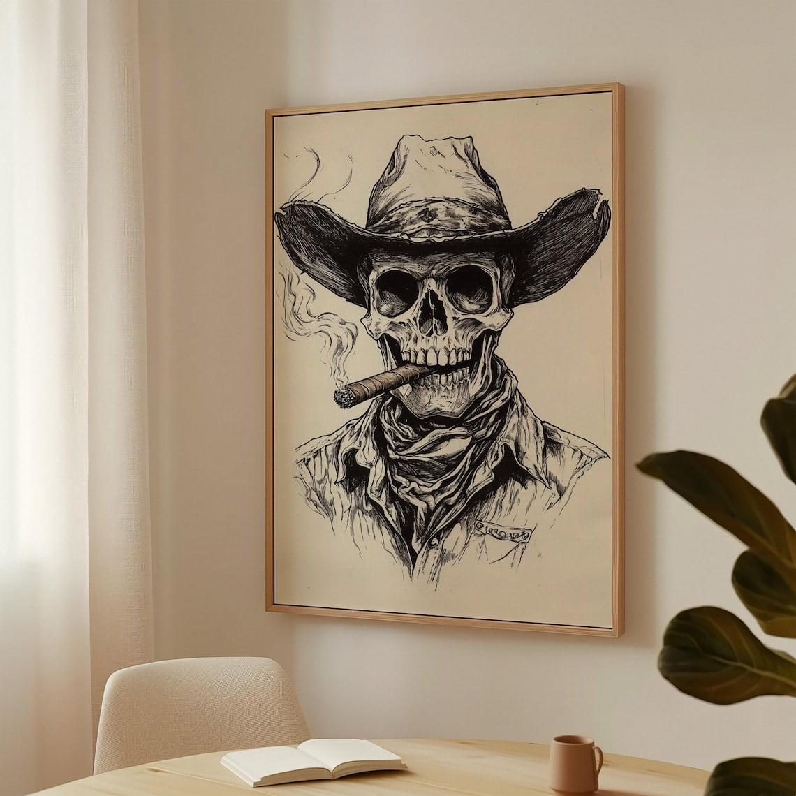 Outlaw Cowboy Skull Print - Western Gothic Wall Art - Black And White ...