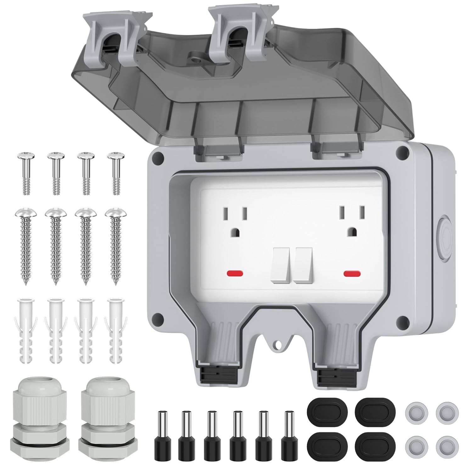 Outlet Box, IP66 Waterproof Outdoor Outlet Box, 15A 250V Exterior ...