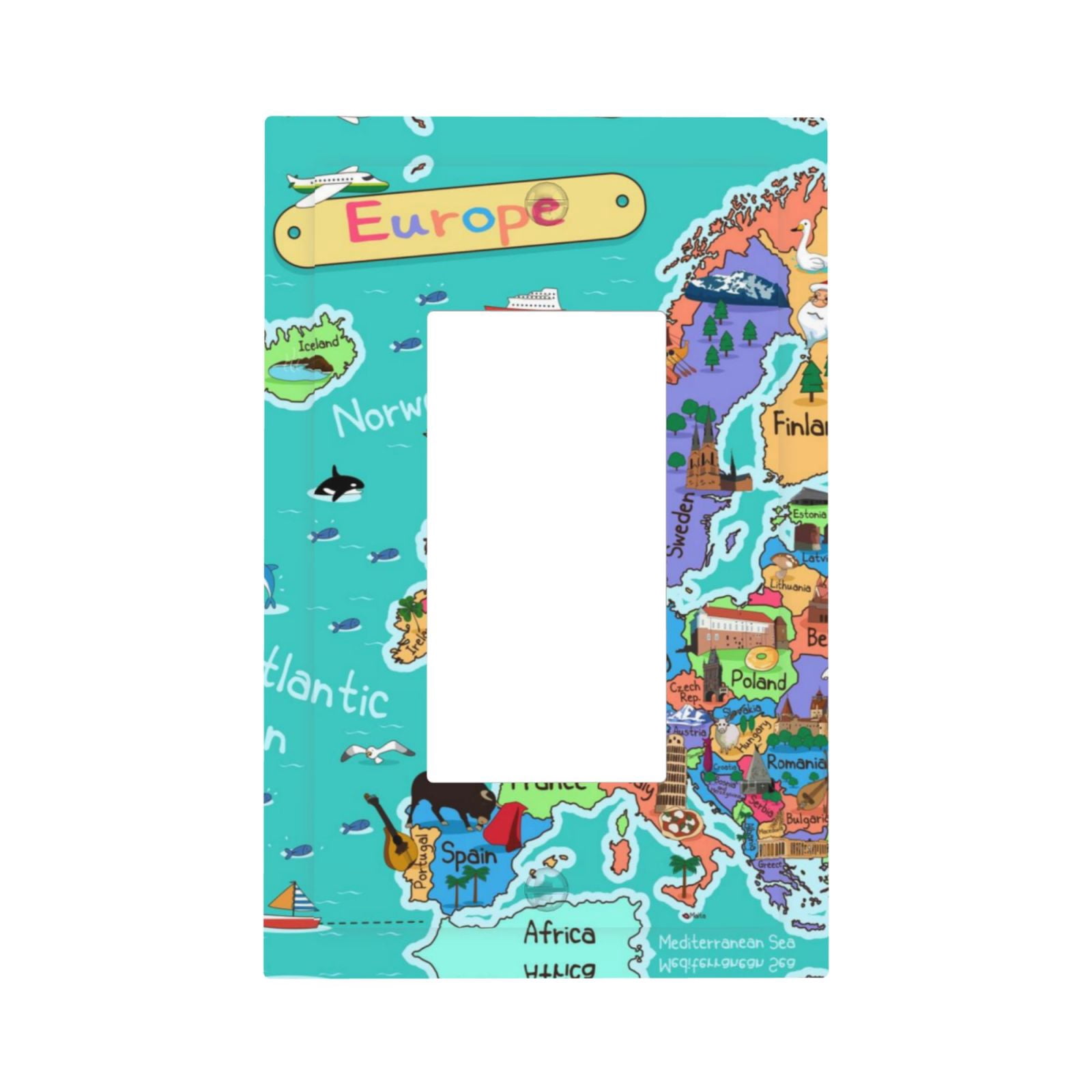 Outlet Covers Wall Plate - Cartoon Map Of Europe Wall Plates for ...