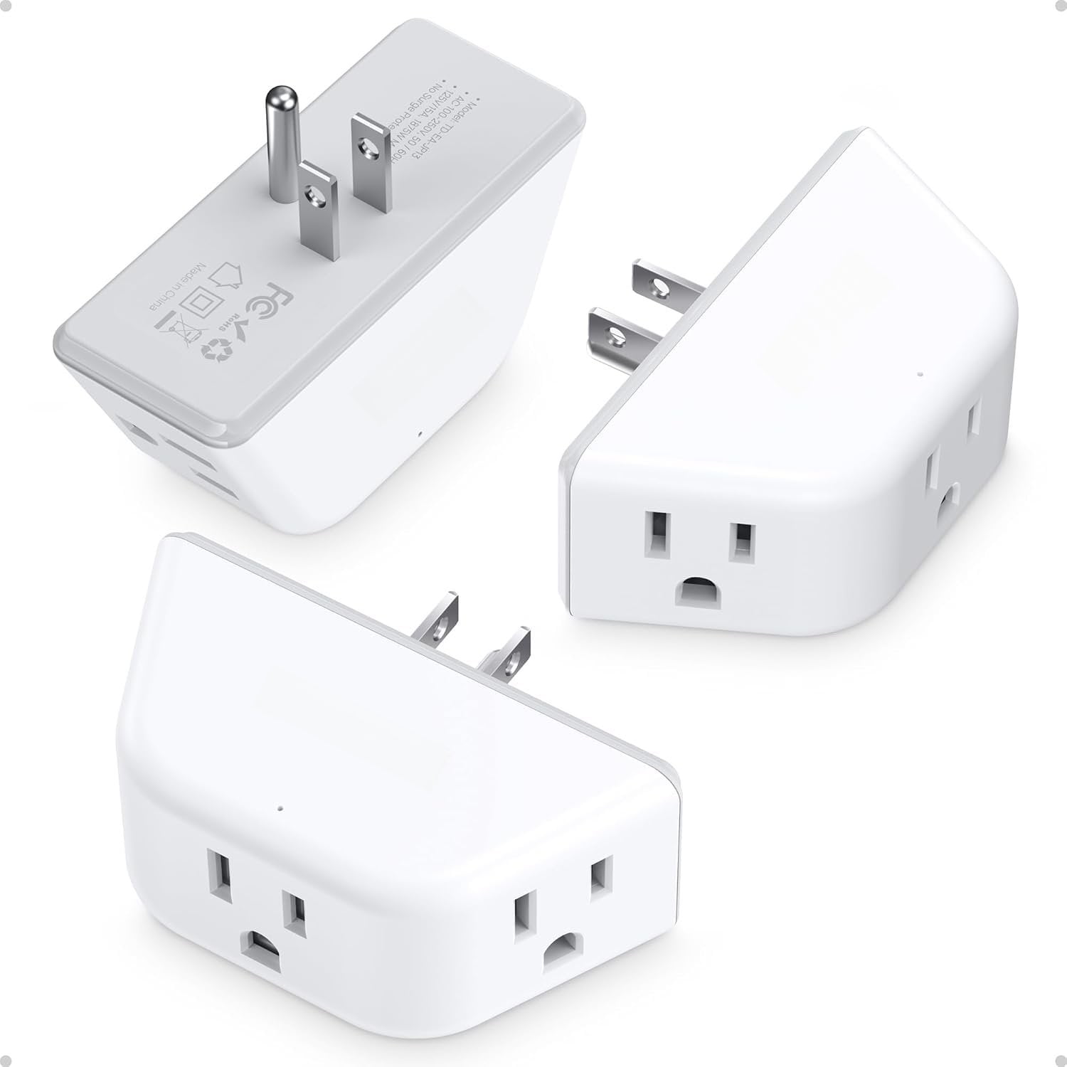 Outlet Extender 3 - Multi Plug Wall Outlet, 3-Prong Grounded Wall ...