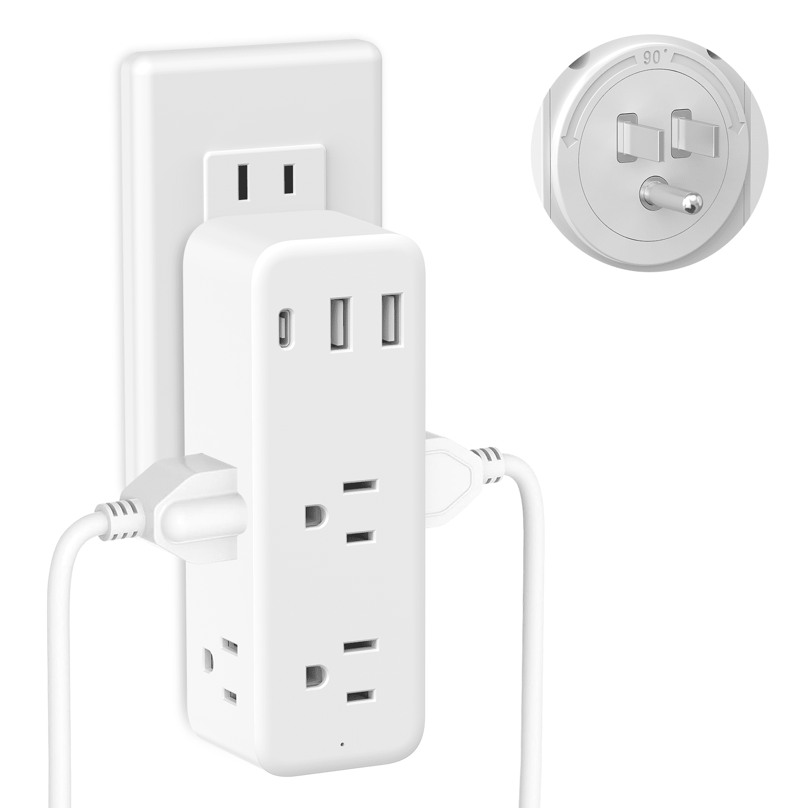 Outlet Extender, 6 Outlet Extension with 1 USB-A 2 USB-C Wall Charger ...