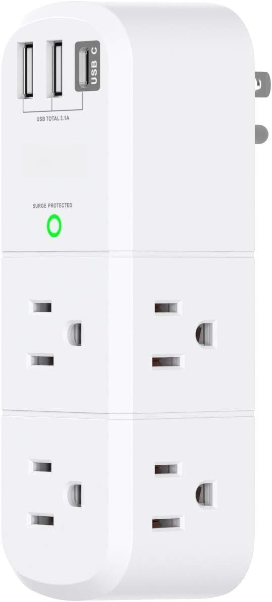 Outlet Extender with Rotating Plug, Surge Protector 6 AC Multi Plug ...