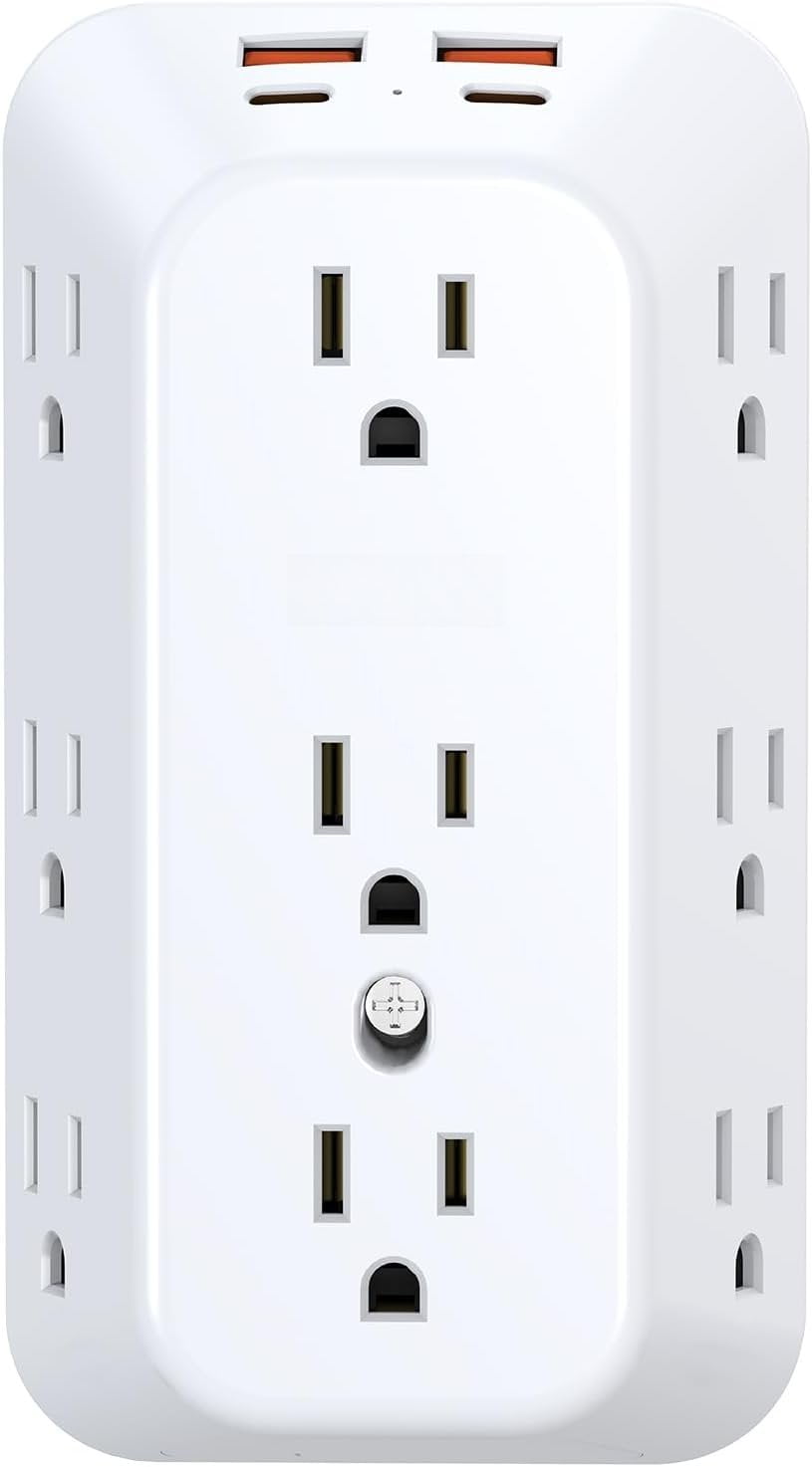 Outlet Extender Wall with Multi Plug 9 AC Outlets 4 Ports 1875W 1050J ...