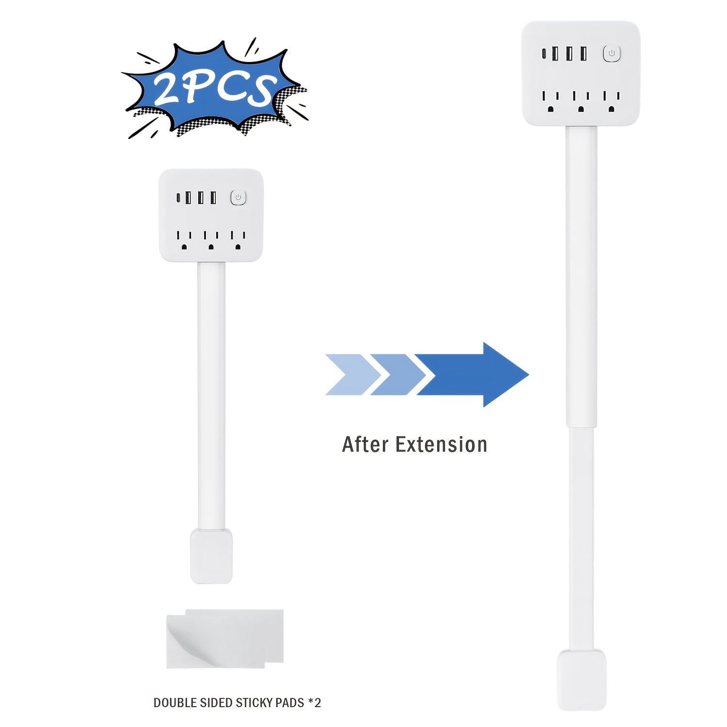 Outlet Extender with USB Ports, 3 AC Sockets, 18.5-26.4 in Retractable ...