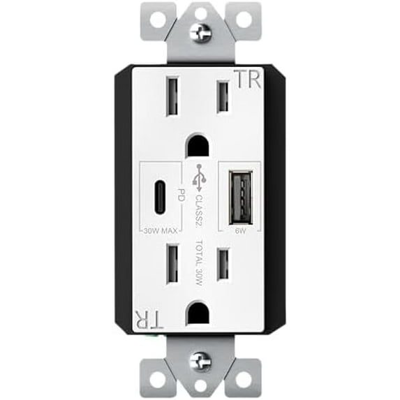 Outlet, Type C Wall Outlet with 36W Power Delivery, 15A Duplex Tamper ...