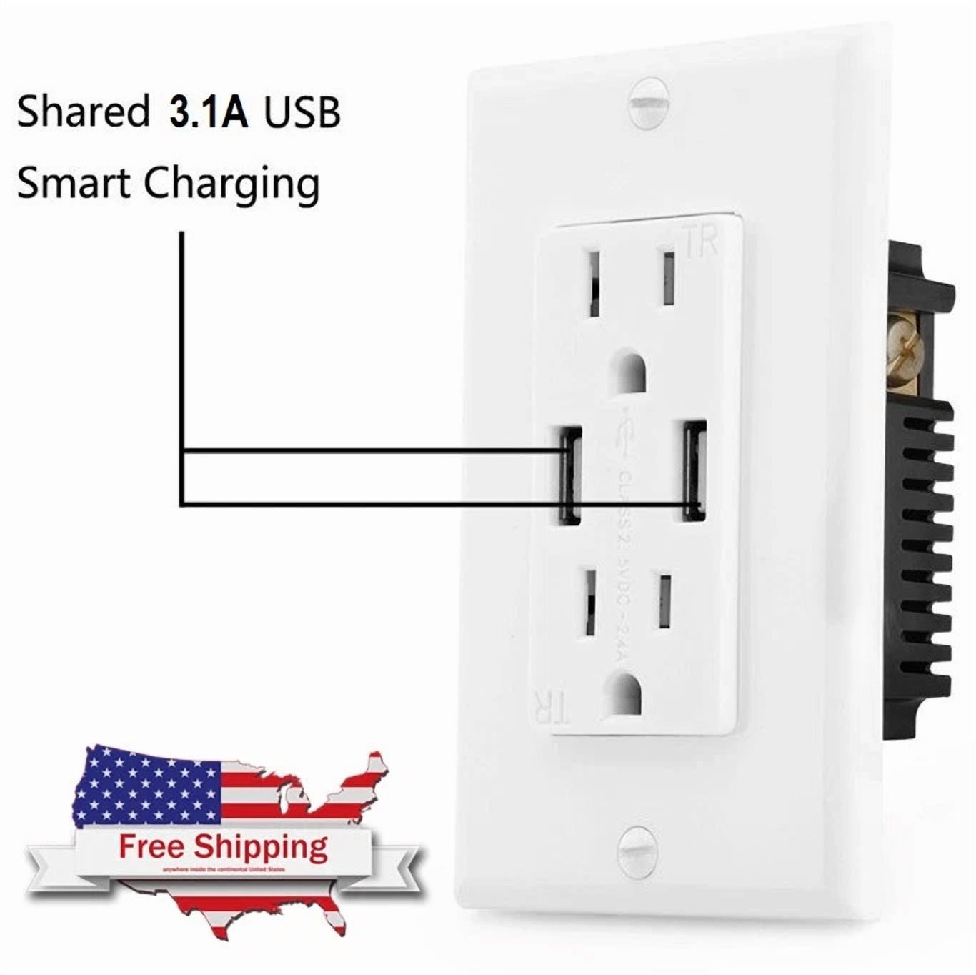 Outlet Usb Fast Charger Duplex Receptacle Socket 15A Tamper Resistant ...