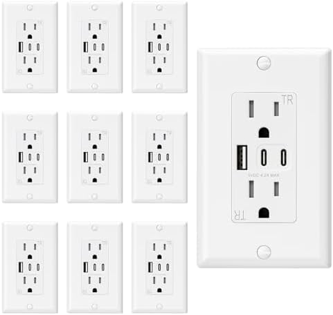 Outlets, 15 Amp Wall Outlet with 3 Ports, Dual C Ports Outlets, TR ...