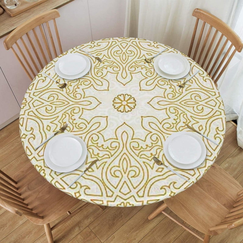 Outline Design Mandala Yellow and Coconut Traditional Decor Round Table ...