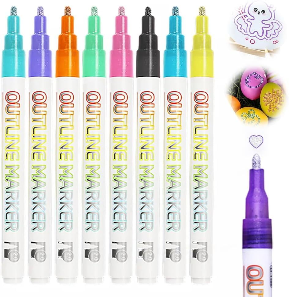 Outline Marker Highlighter & Glitter Markers Plastic 8-Piece Set ...