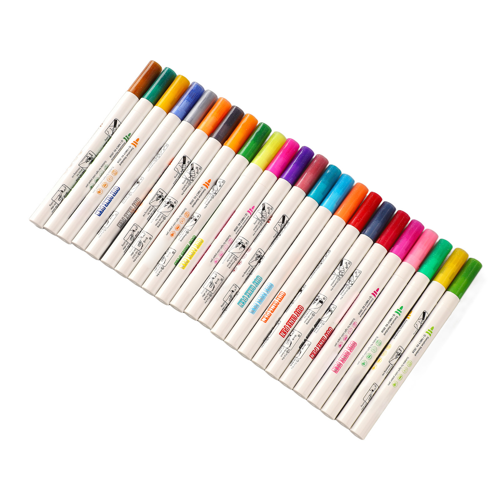 Outline Markers 24 Colors Fluorescent Ink Leakage Proof Double Line ...