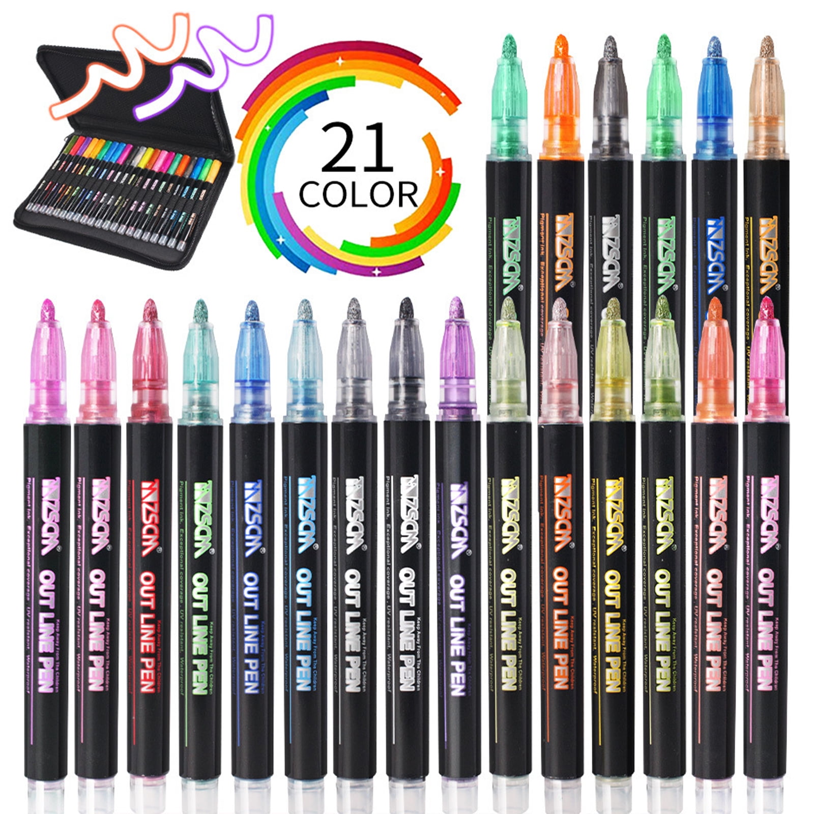 Outline Markers, Double Line Glitter Shimmer Markers Set of 8/12/24 ...