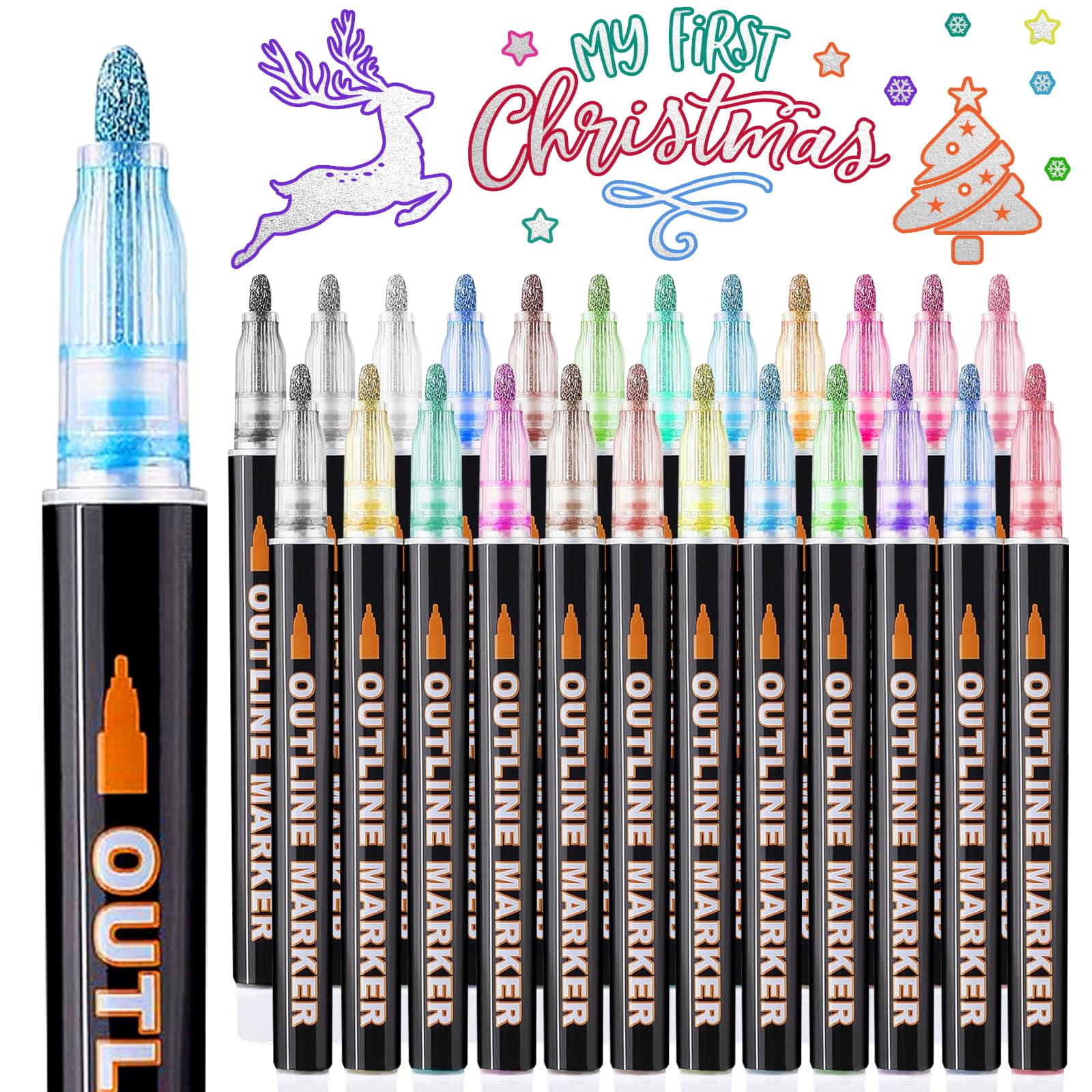 Outline Markers Glitter Pens, OIF8 24 Colors Shimmer Markers Teen Girl ...