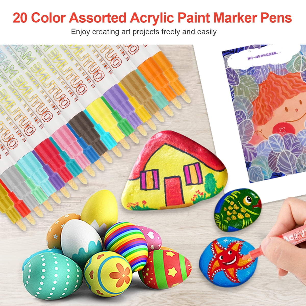 Outline Metallic Markers Pens Double Line Paint 20 Color Markers Pens ...