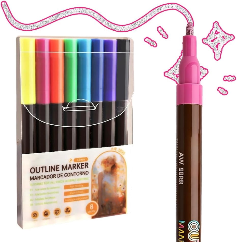 Outline Pen, Colorful Double-Line Glitter Marker Set, 2026 Flash ...