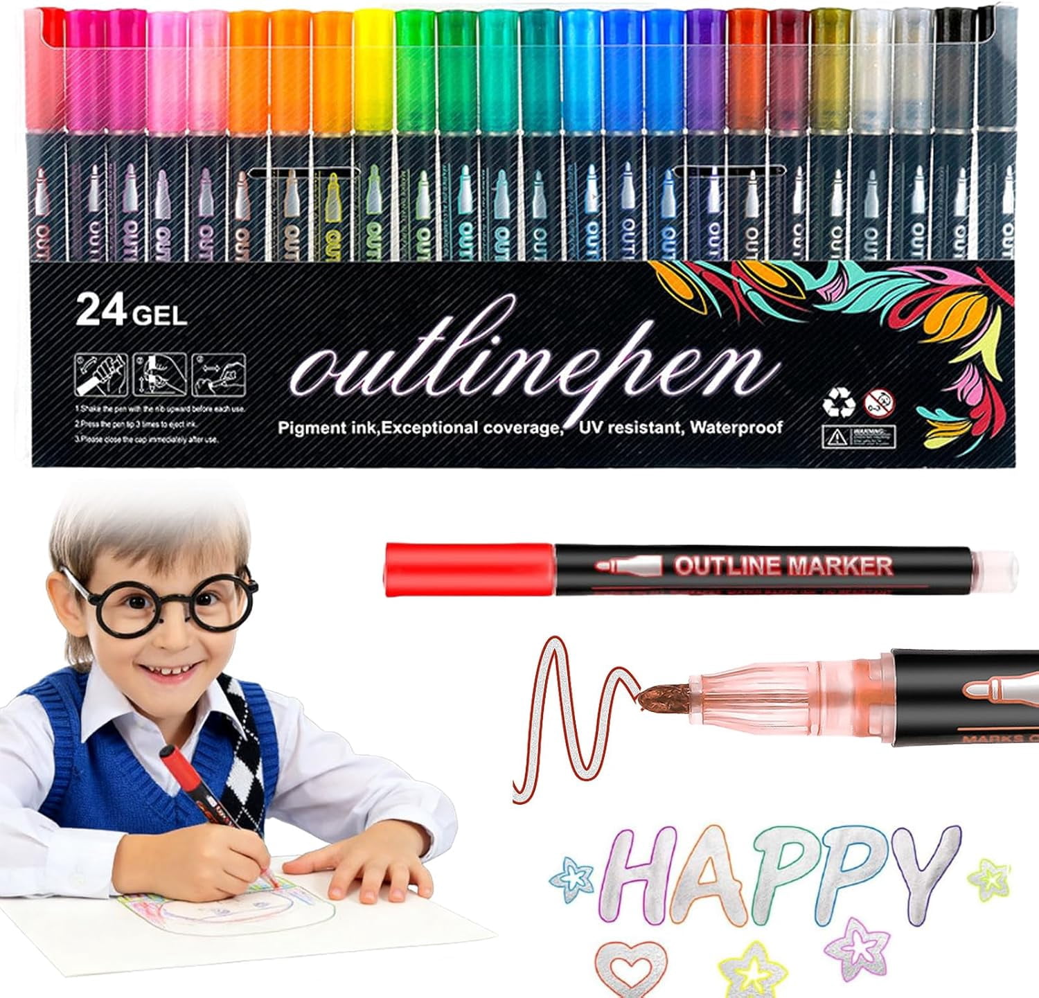 Outline Pens Metallic, Dreamy Sparkle Dual-Line Contour Pen, Dreamy ...