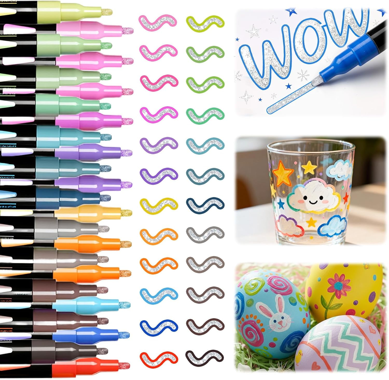 Outline Shimmer Markers, 24 Colors Double Line Outline Art Pen Marker ...