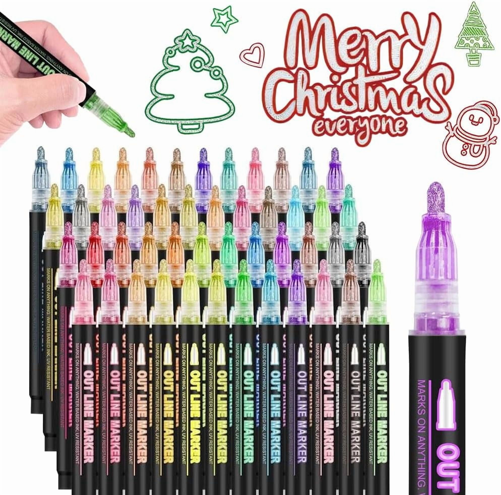 Outline Shimmer Markers, 24 Colors Double Line Self-Outline Metallic ...