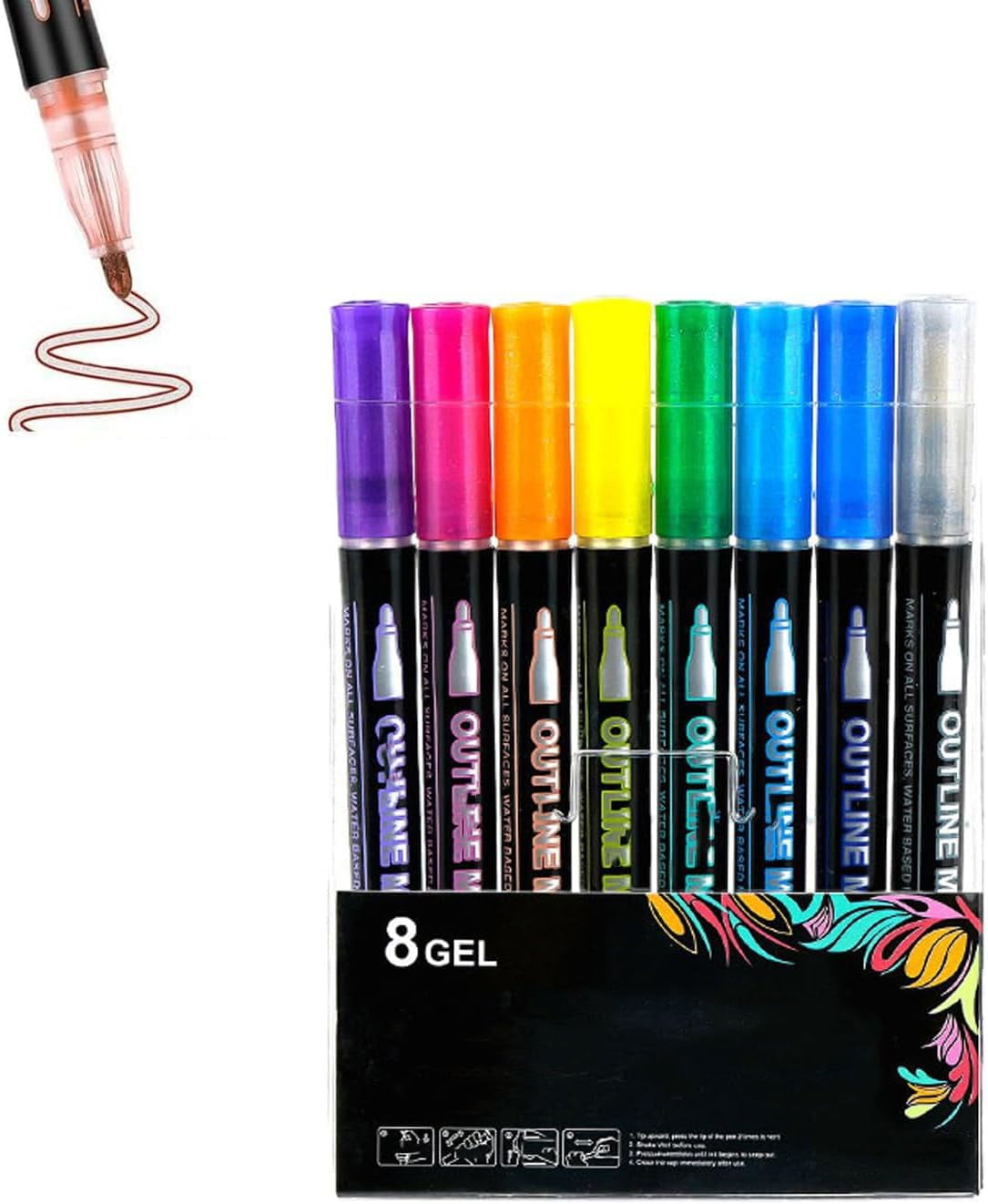 Outline Shimmer Markers, 2mm Nib Double Line Smooth Outline Markers ...