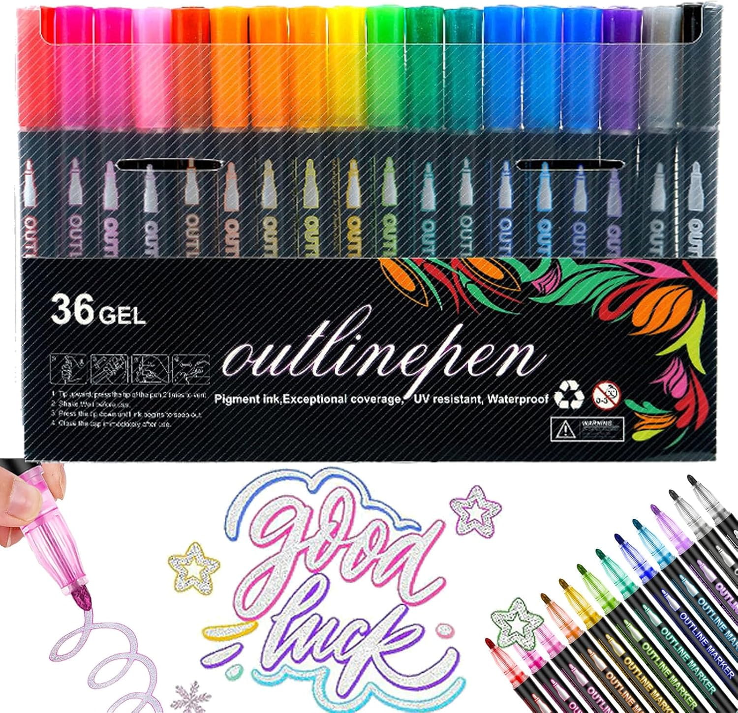 Outline Shimmer Markers,Double Line Glitter Pens Set with Metallic ...