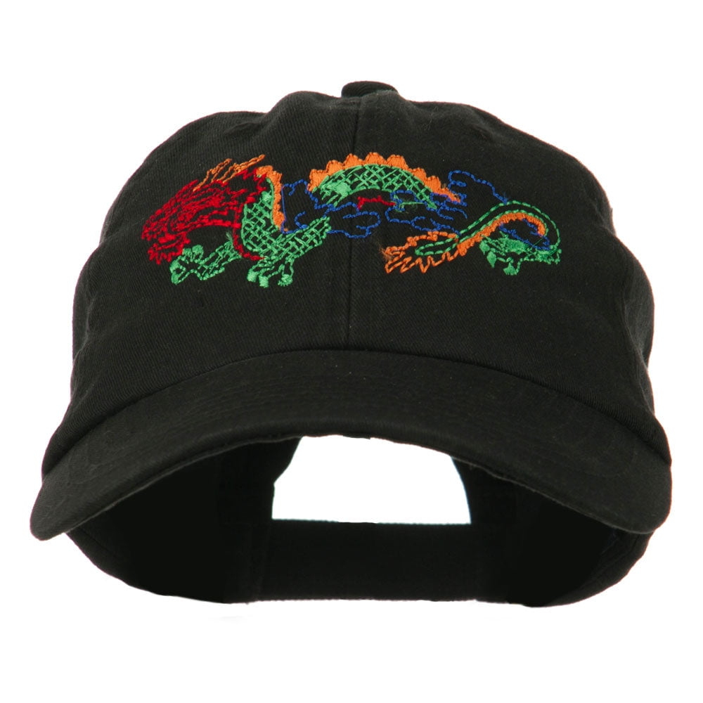 Outlined Dragon Embroidered Washed Cap - Black OSFM - Walmart.com