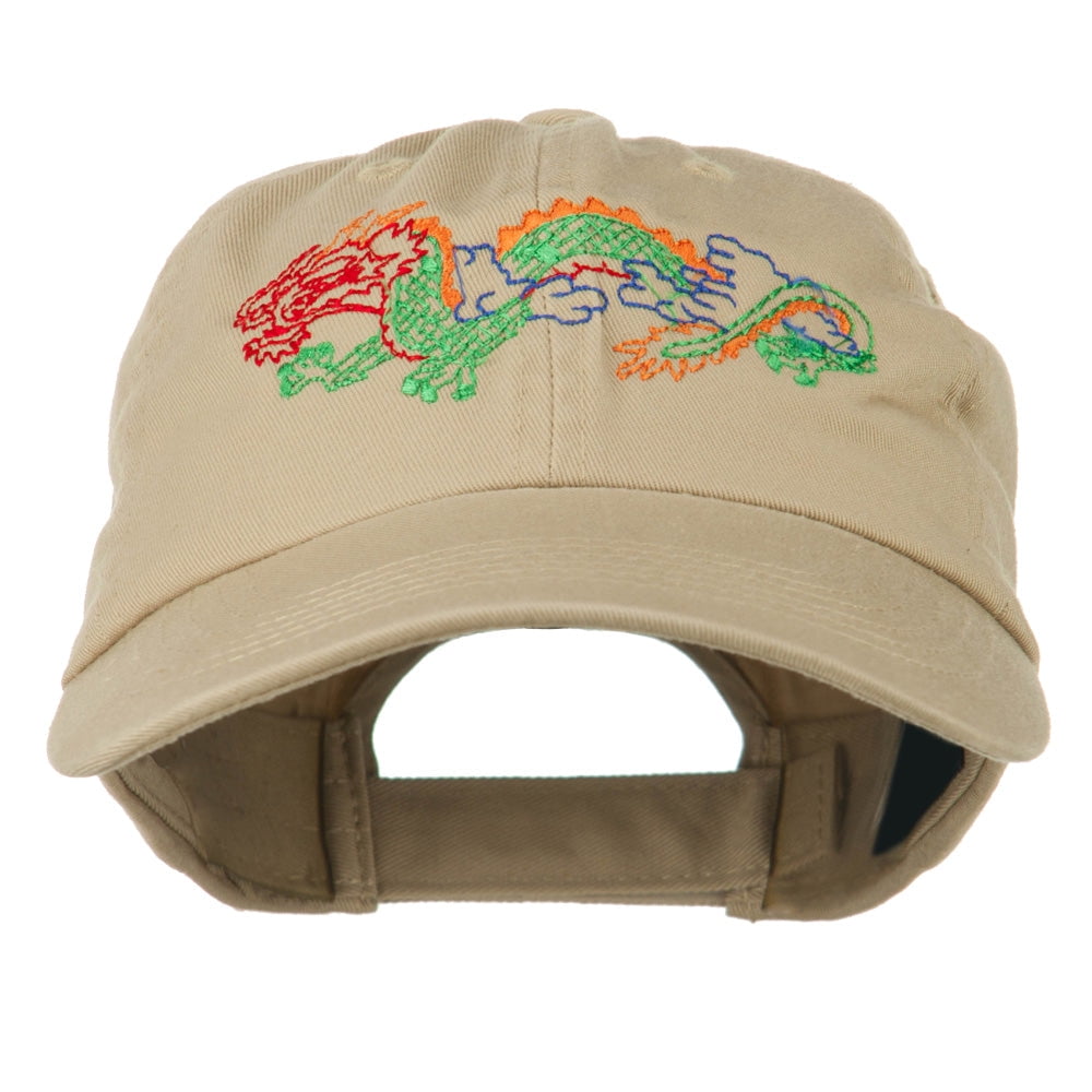 Outlined Dragon Embroidered Washed Cap - Khaki OSFM - Walmart.com
