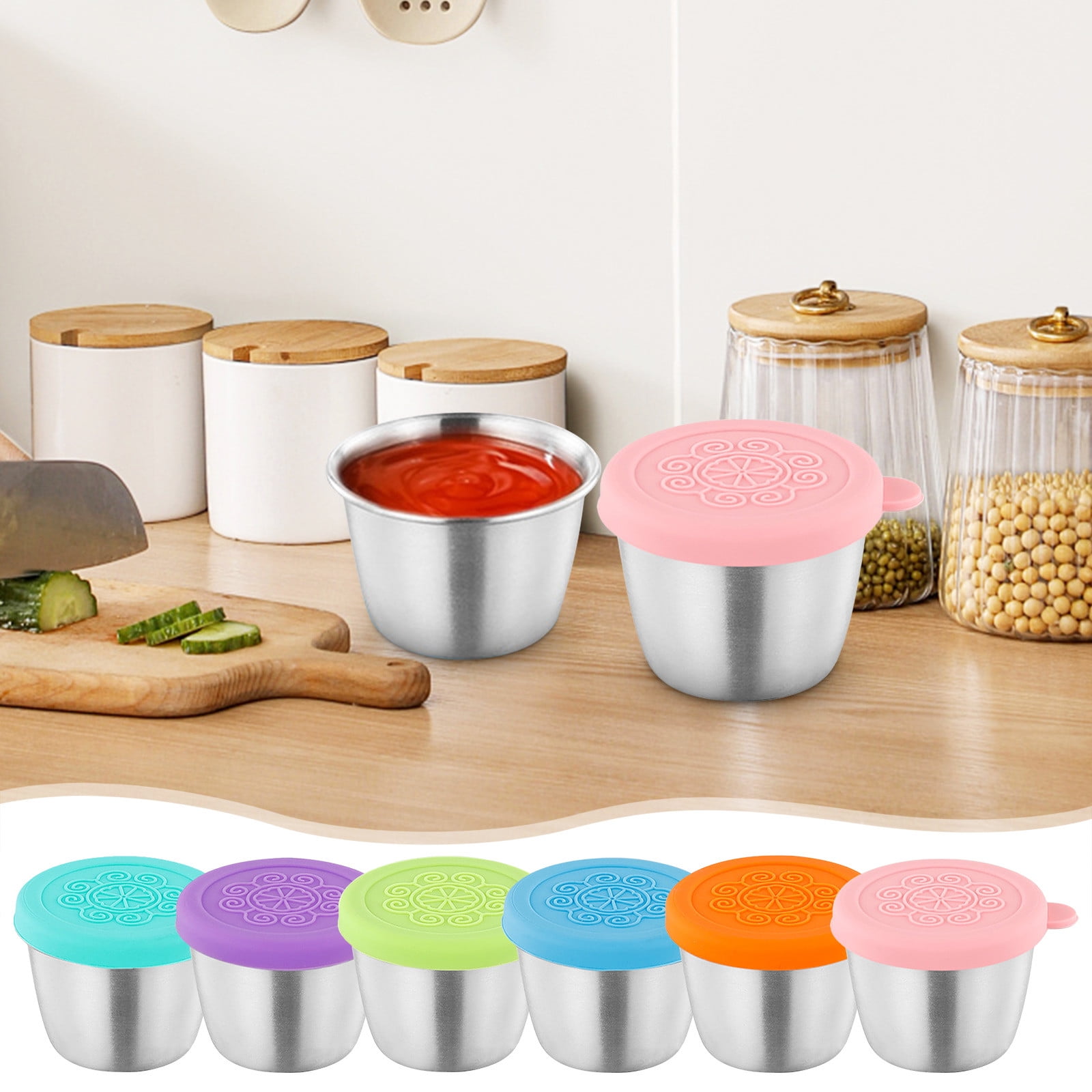 Outoloxit 304 Stainless Steel Dipping Cups with Lids, Portable Leak-Proof Condiment Containers ...