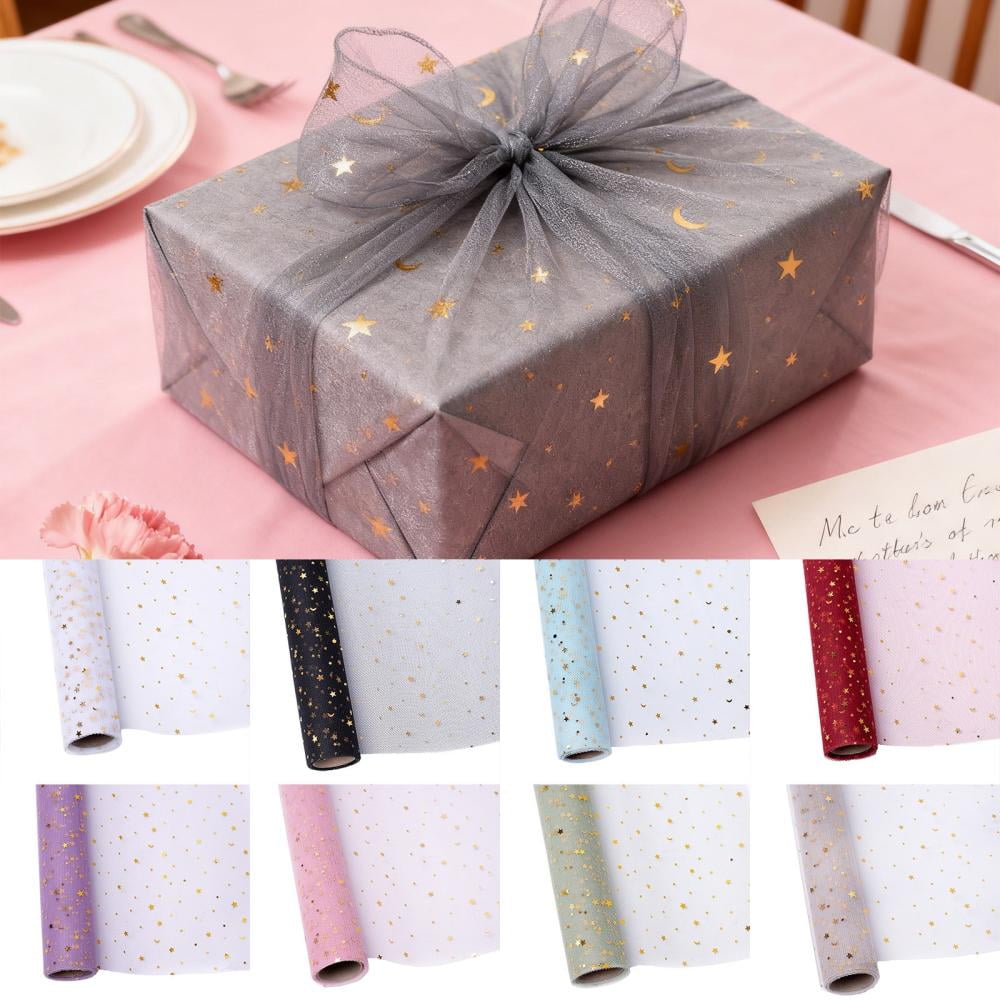 Outoloxit Christmas Gift Wrapping Mesh Fabric with Sparkling Star ...