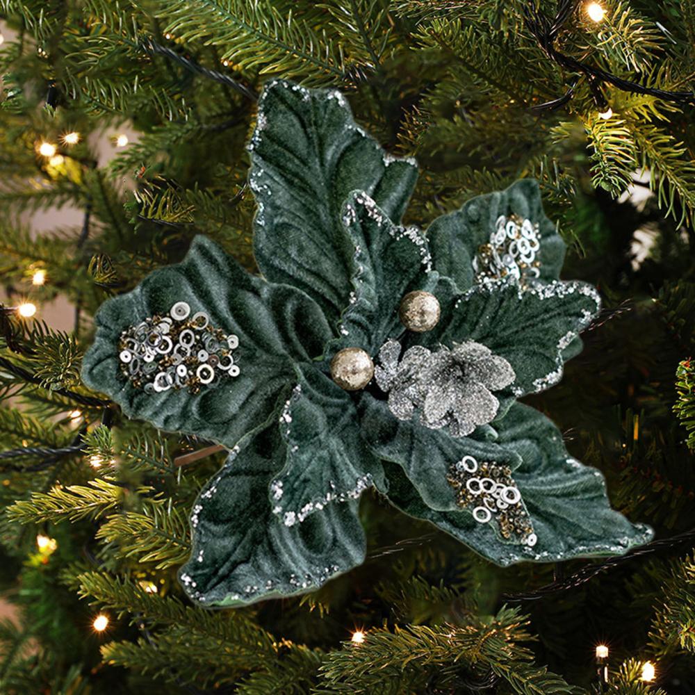 Outoloxit Christmas Glitter Magnolia Artificial Flowers with Stems for ...