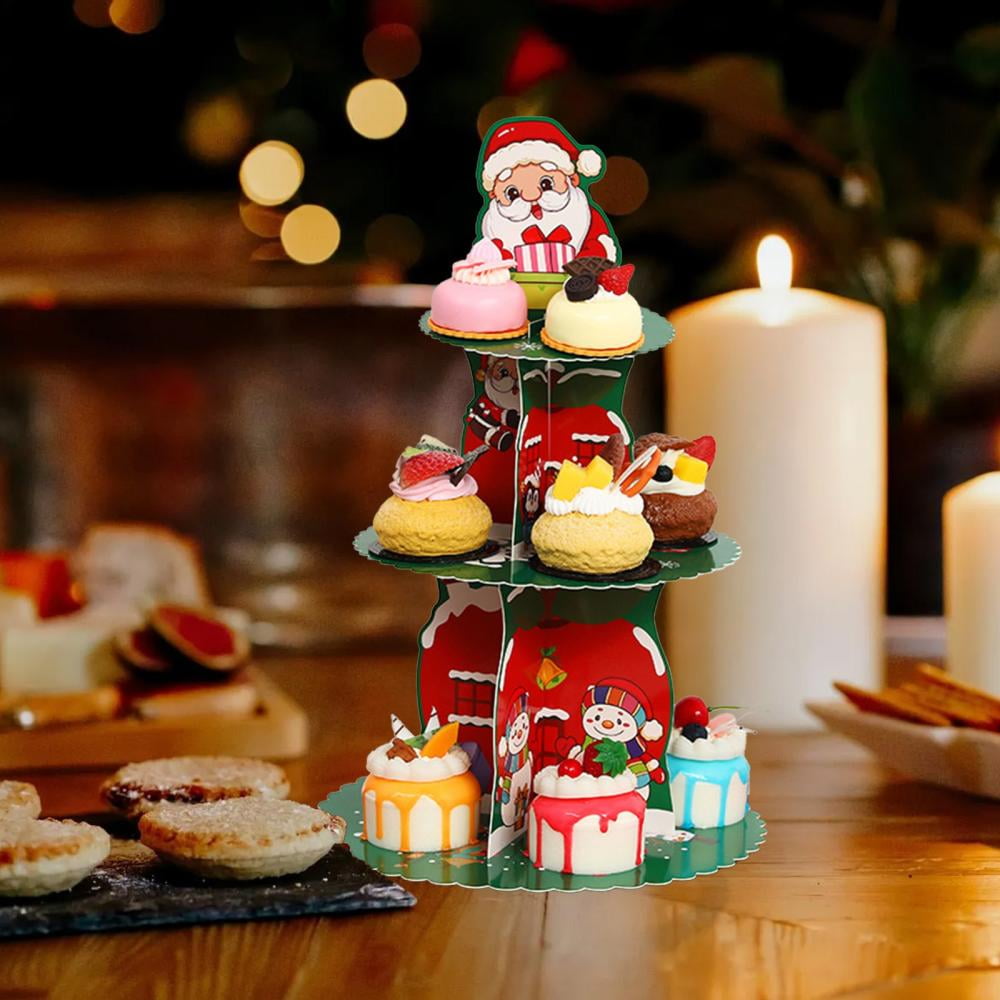 Outoloxit Christmas Three-Tier Cupcake Stand, Cardboard Dessert Tower ...