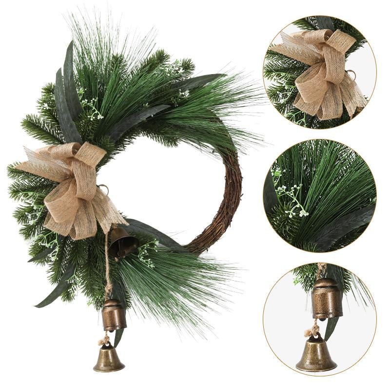 Outoloxit Christmas Wreath with Linen Bow and Bells for Front Door ...