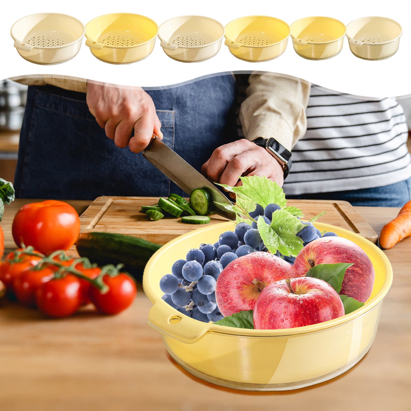 Outoloxit Double Layer Vegetable Colander and Fruit Wash Basket 2-Tier ...