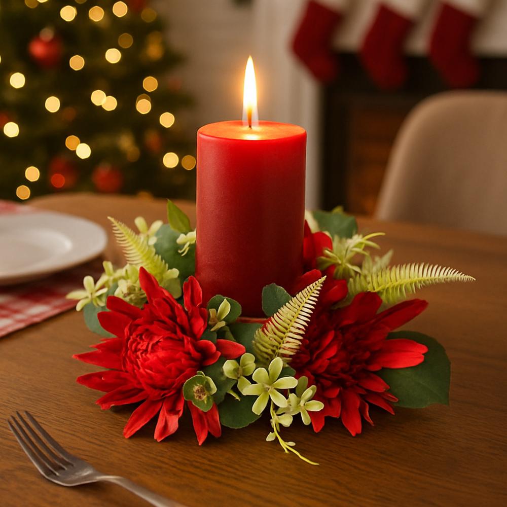 Outoloxit Elegant Christmas Candle Wreath with Holders, Realistic ...