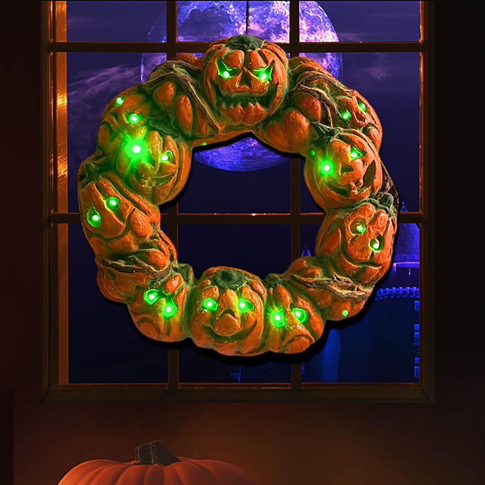 Outoloxit Glow in The Dark Halloween Pumpkin Wreath for Hanging and ...