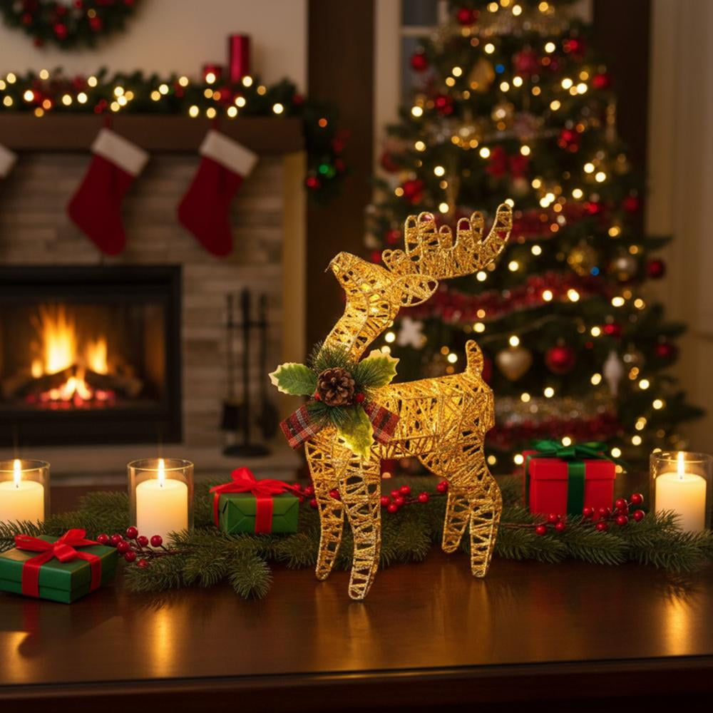 Outoloxit Glowing Iron Reindeer Christmas Decoration for Under Tree and ...