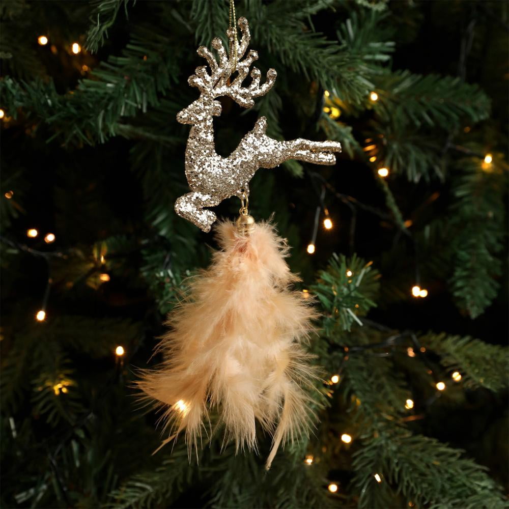 Outoloxit Gold Feathers Glitter Ornament for Plastic Christmas Tree ...