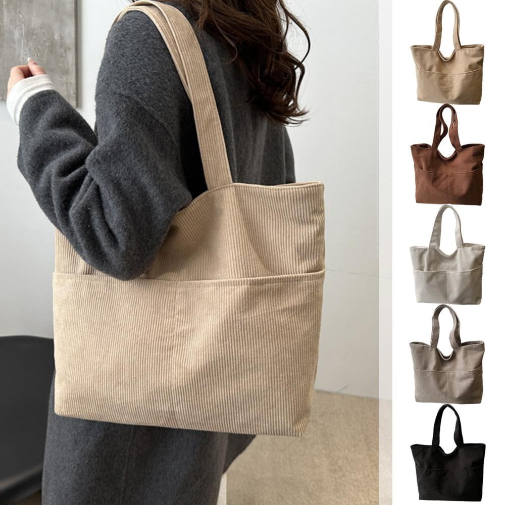 Outoloxit Large Capacity Corduroy Tote Bag with Zipper Pocket and ...