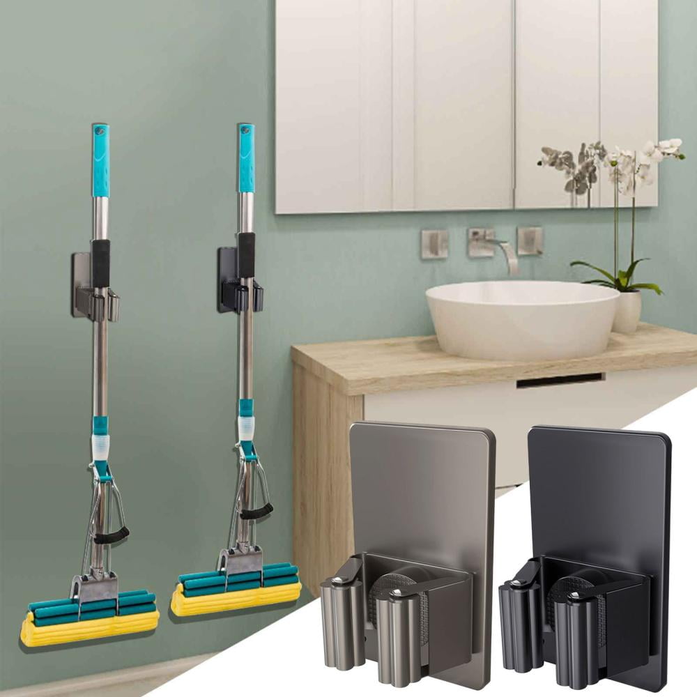 Outoloxit Stainless Steel Wall Mount Mop Holder No Drill Adhesive ...