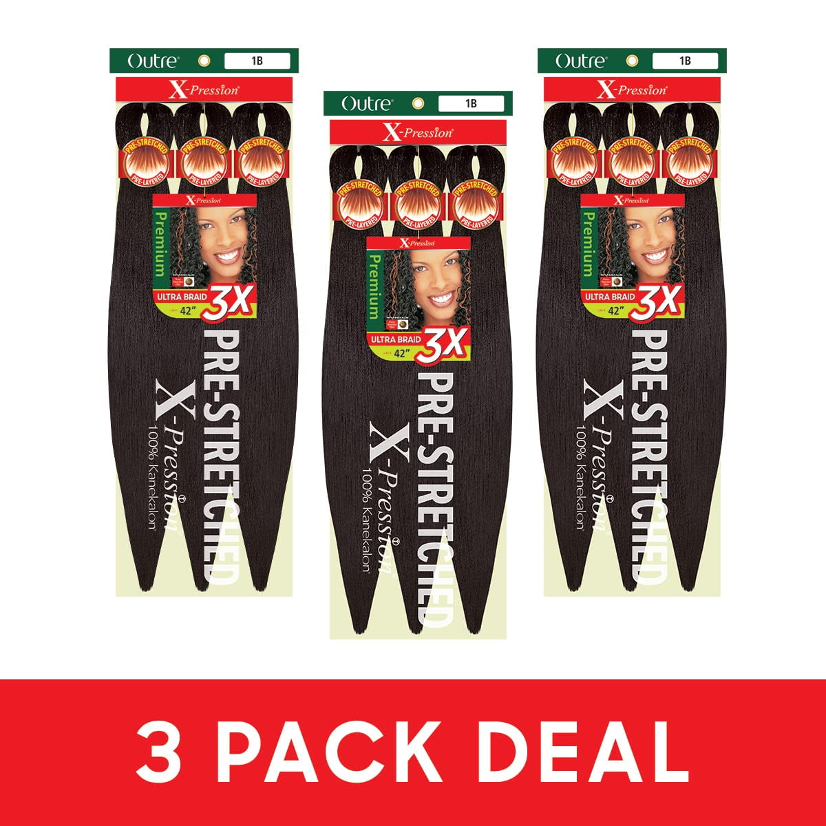 Outre X-PRESSION Ultra Braid Pre-streteched Braid 42" 3X (3 Packs, AQUA ...