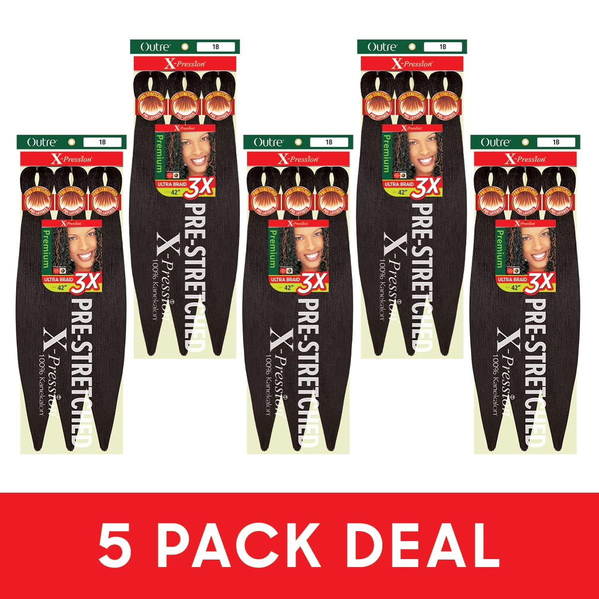 Outre X-PRESSION Ultra Braid Pre-streteched Braid 42" 3X (5 Packs, 34 ...