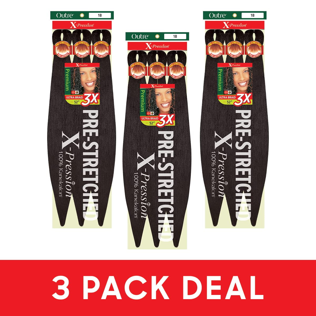 Outre X-Pression Braid-Pre Stretched Braid 52" 3X 3 Packs (4) - Walmart.com