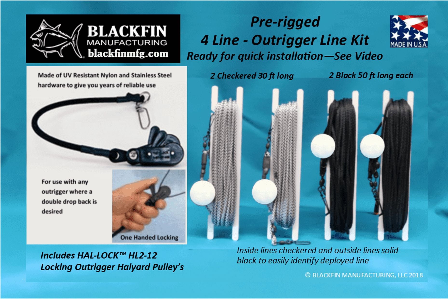 Outrigger Line Kit Pre-rigged 4 Line Set w/ Two HAL-LOCK™ HL2-12 ...