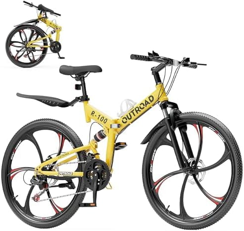 Outroad 26 Inch Folding Mountain Bike, 21 Speed Full Suspension High ...