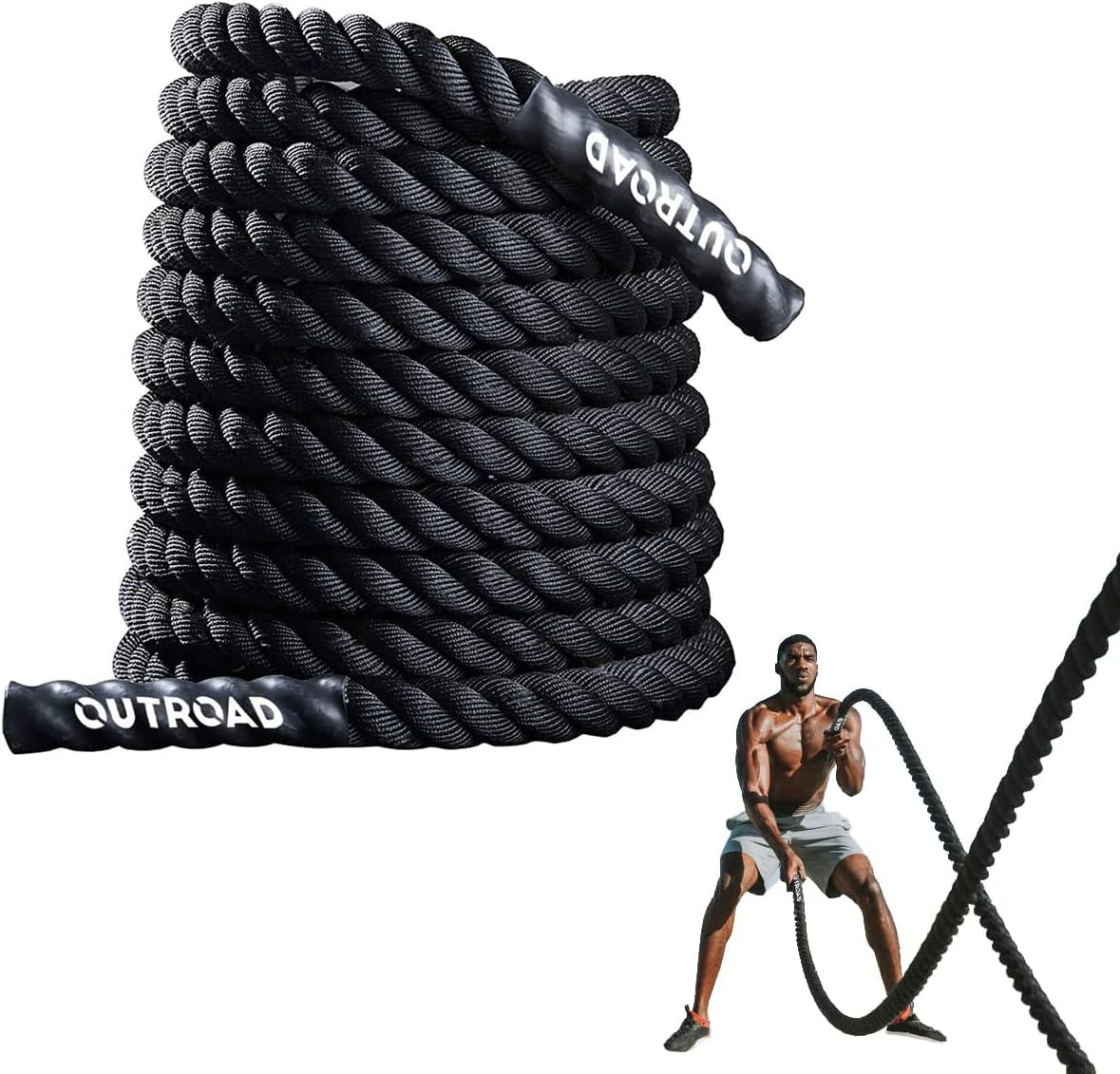 Outroad Battle Rope, 1.5" Diameter 30ft Poly Dacron Workout Exercise ...