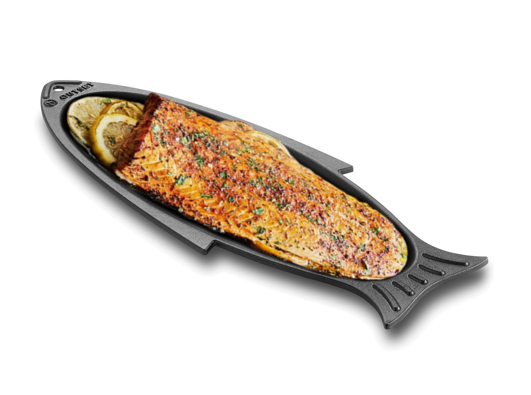 Outset Cast Iron Fish Grill Pan and Serving Pan, Black, 19" x 7" x 1 ...